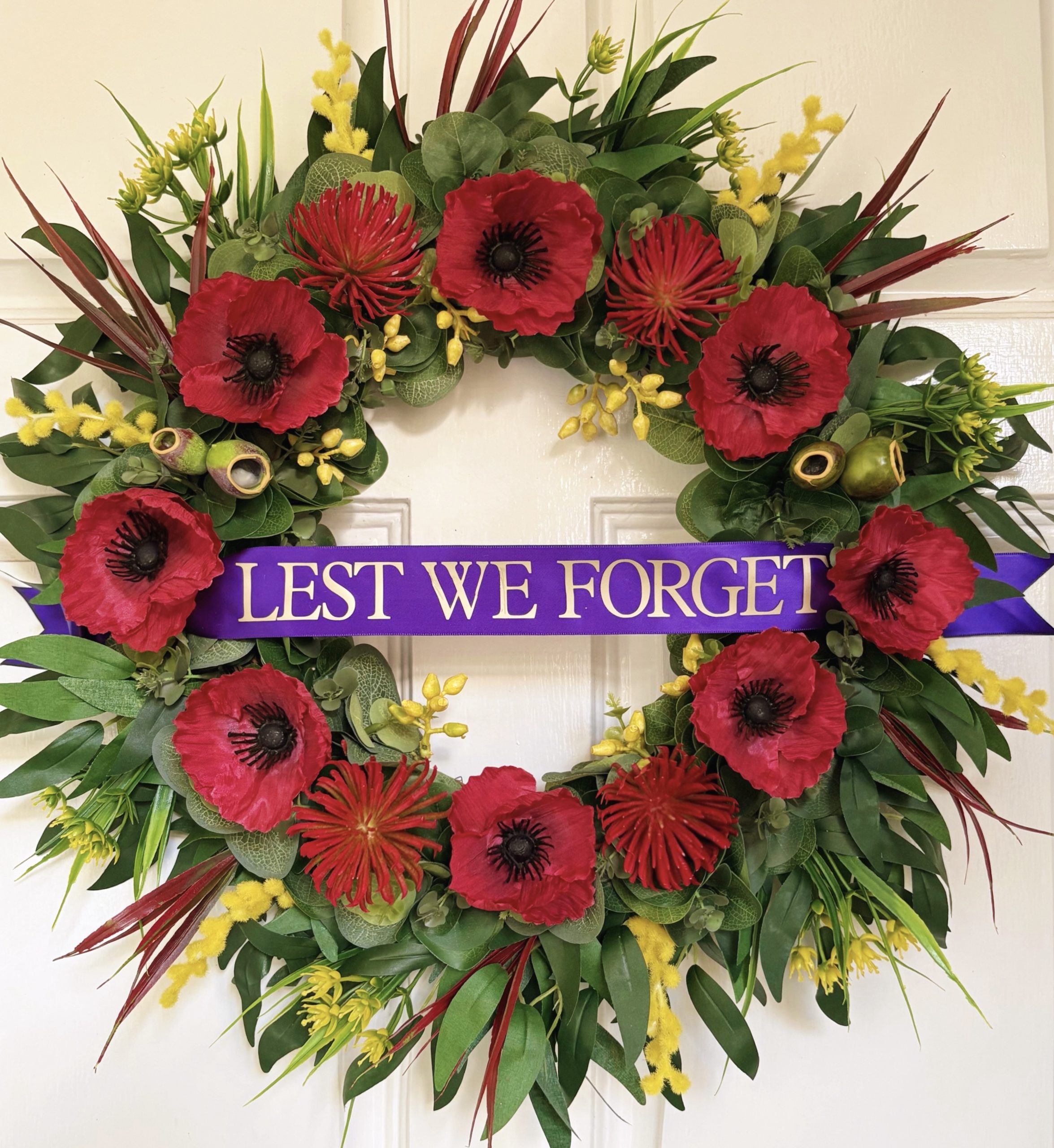 ANZAC Day Poppy Native Handcrafted EVERLASTING Native Wreath – Wattle ...