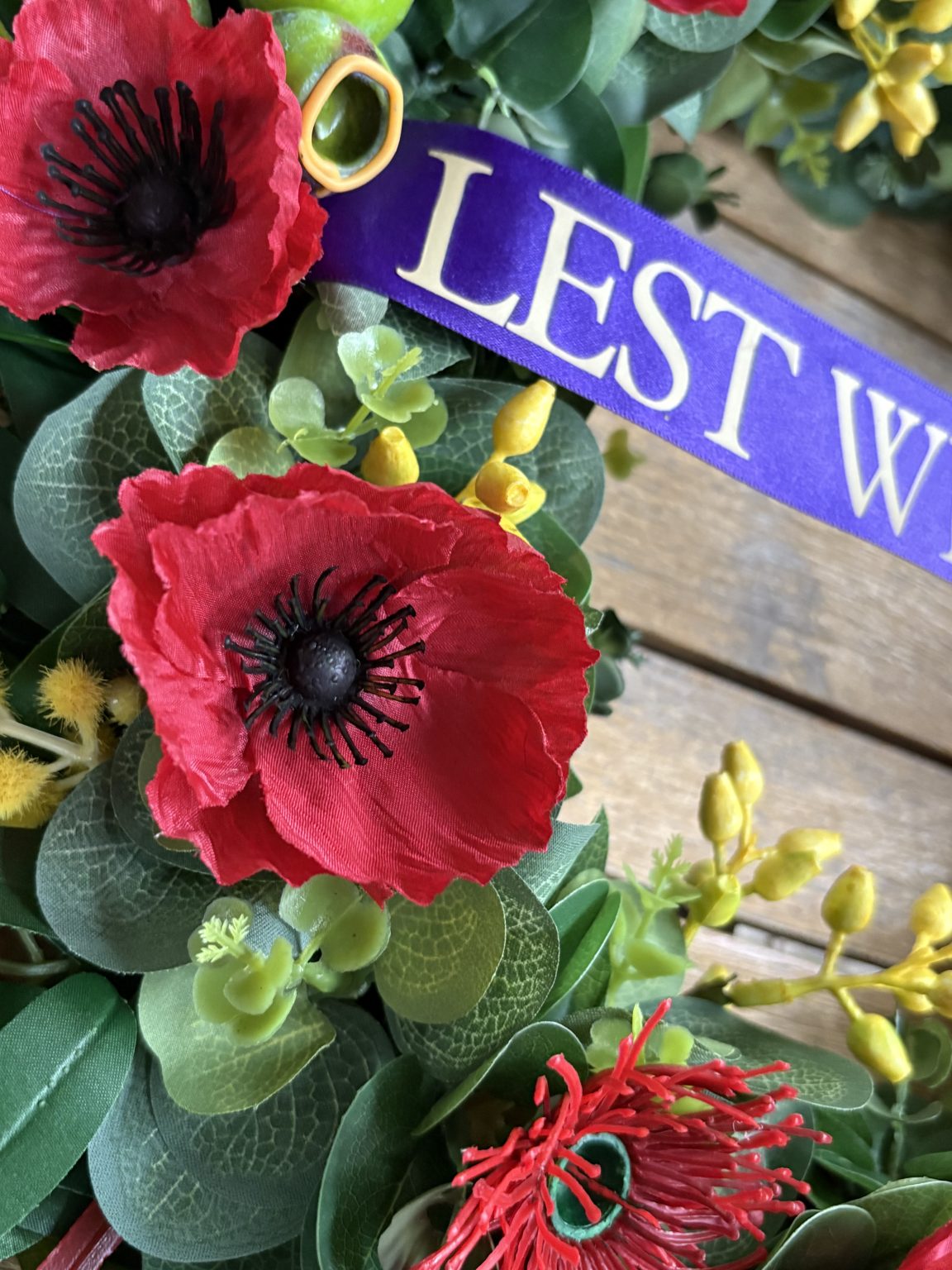 ANZAC Day Poppy Native Handcrafted EVERLASTING Native Wreath – Wattle ...