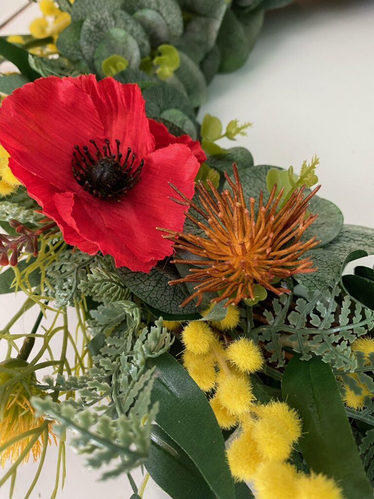 ANZAC Day Poppy Handcrafted Native Wreath – Wattle + Twig